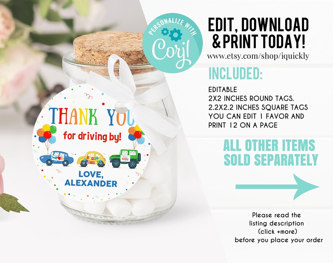 Editable Drive by Birthday Parade Favor Tag Drive Through Gift - Etsy