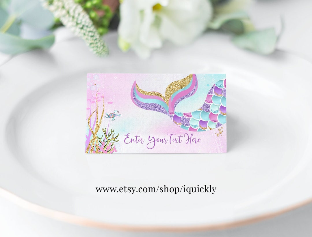 EDITABLE Mermaid Food Tags Under the Sea Party Buffet Label Tent Card ...