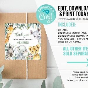 EDITABLE Safari Favor Tags, Boy Wild One 1st Birthday Thank You Tags ...
