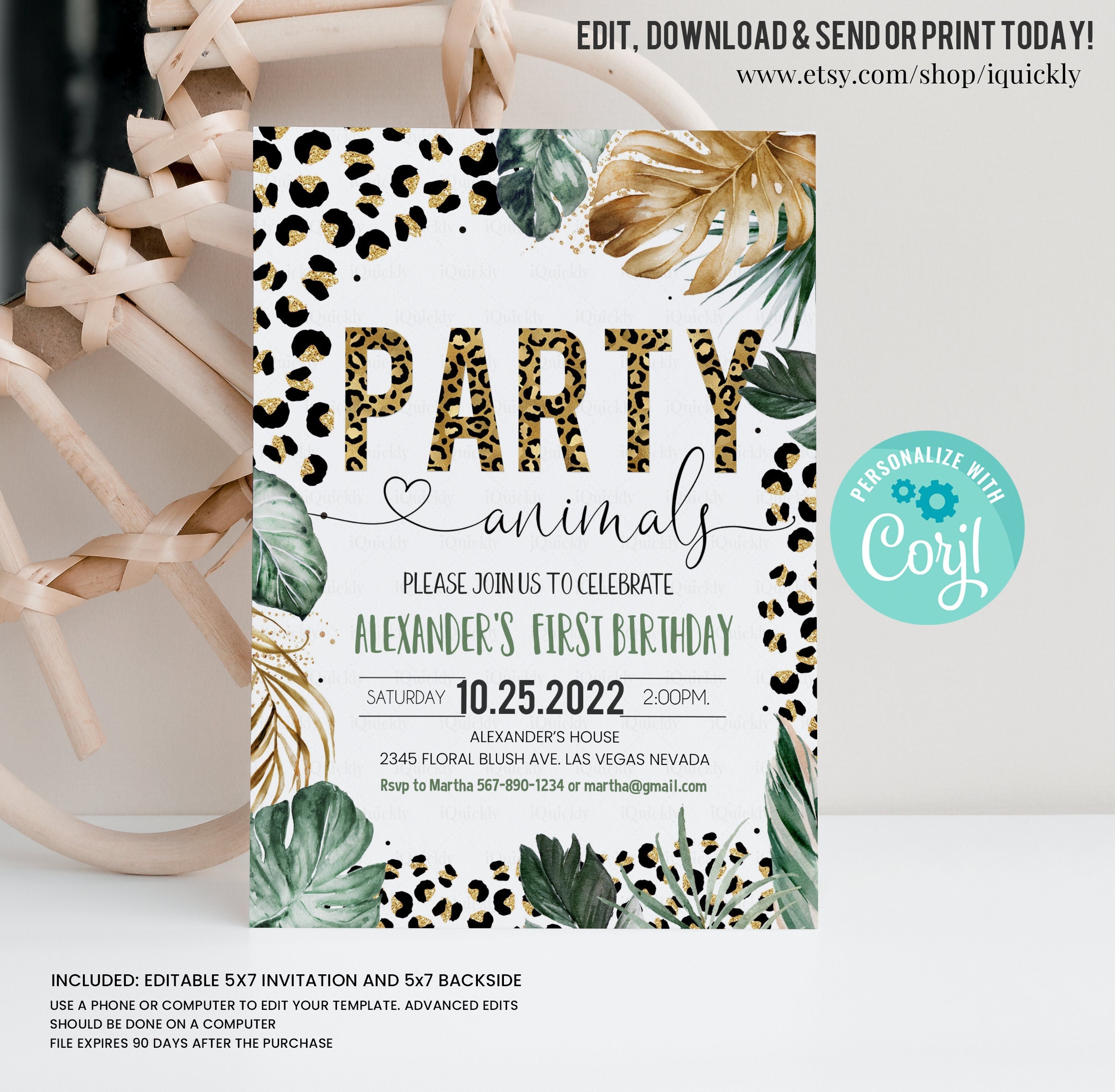 Editable Party Animals Birthday Invitation Leopard Print - Etsy