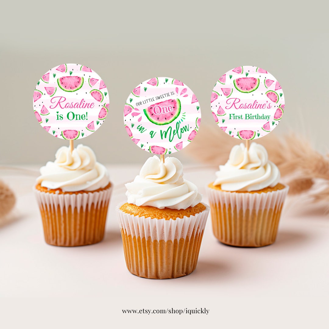 EDITABLE Watermelon Cupcake Toppers One in a Melon Circle Party ...