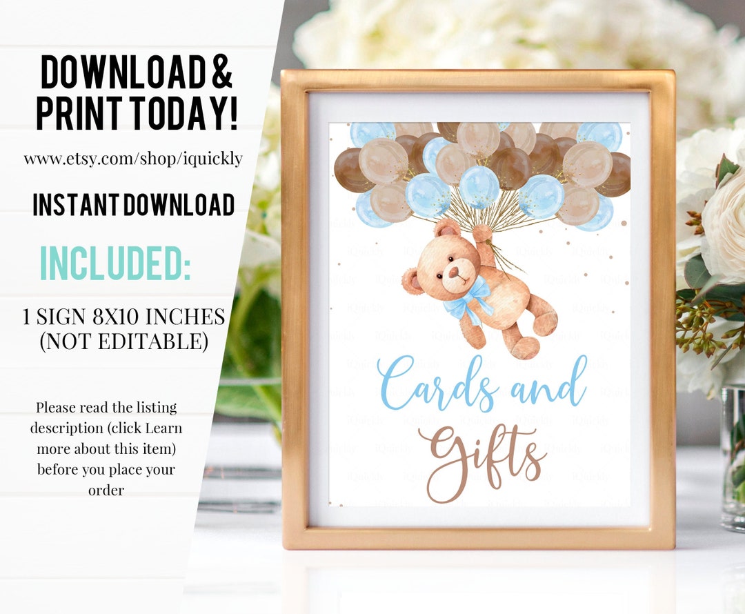 Teddy Bear Cards and Gifts Sign, Baby Shower Gift Table Sign, Bear Baby ...