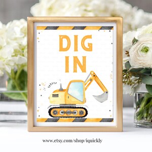 Construction Party Sign, Dig in Sign, Construction Table Sign Printable ...