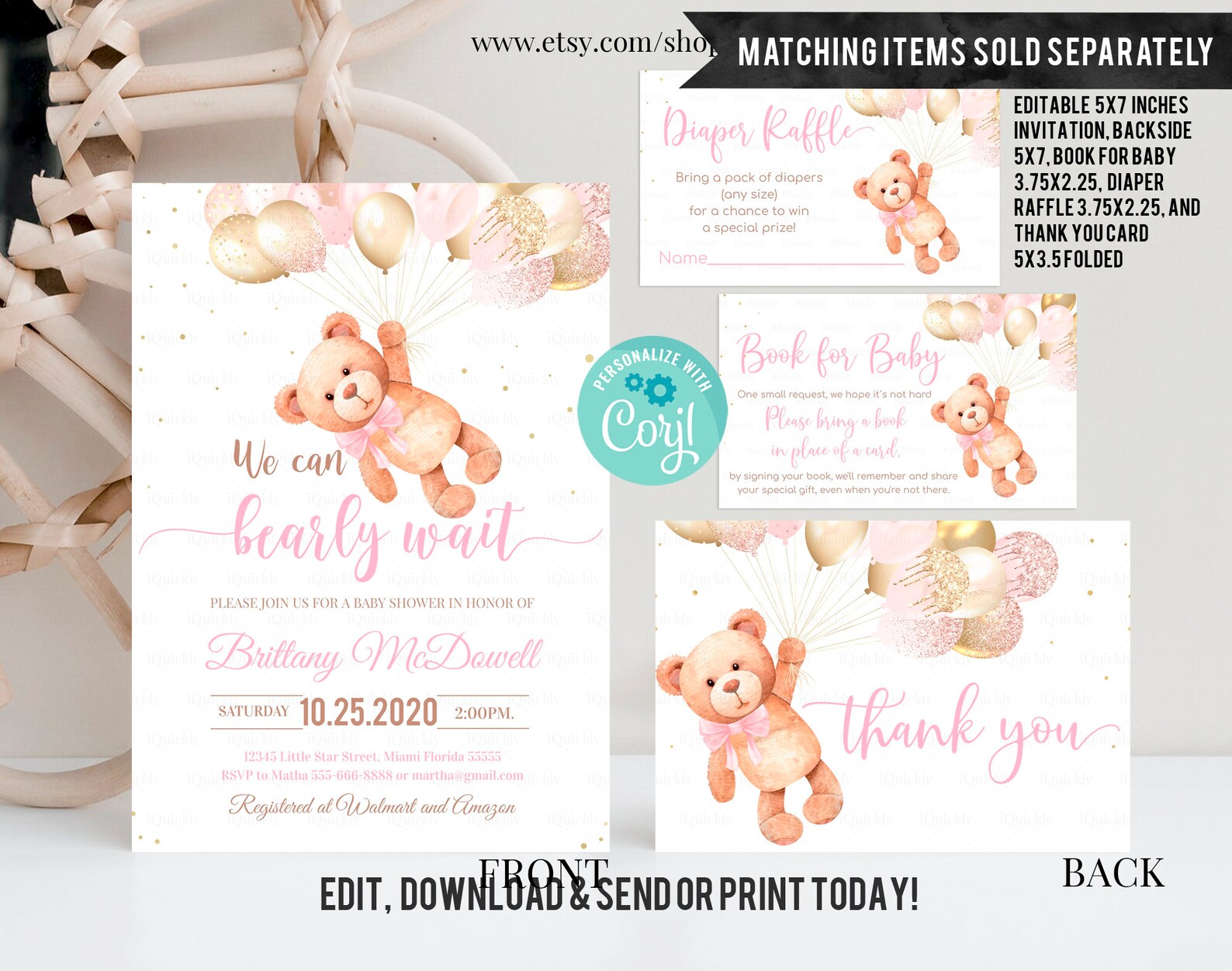 EDITABLE Teddy Bear Baby Shower Food Tags, Buffet Label, Tent Card Food ...