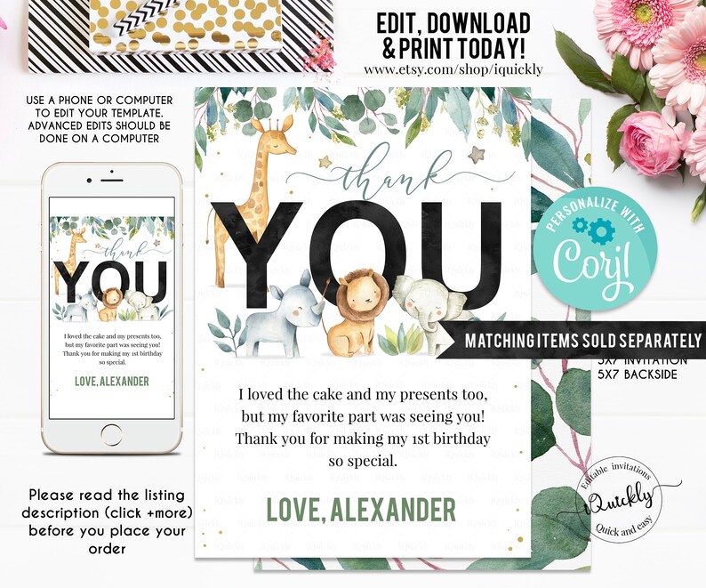 EDITABLE Safari Time Capsule and Matching Note Cards Jungle - Etsy