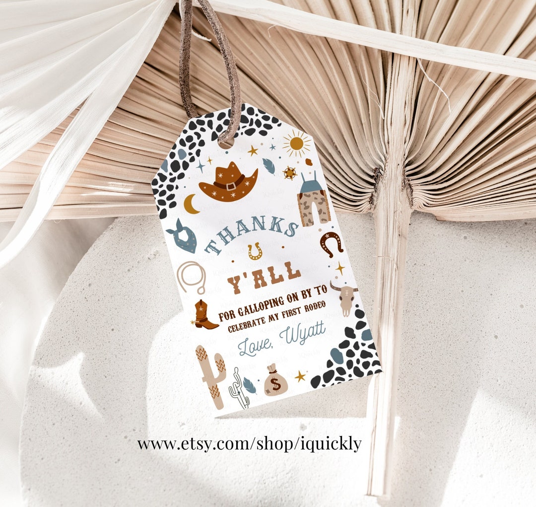 Editable My First Rodeo Birthday Favor Tags Cowboy 1st Birthday Thank ...