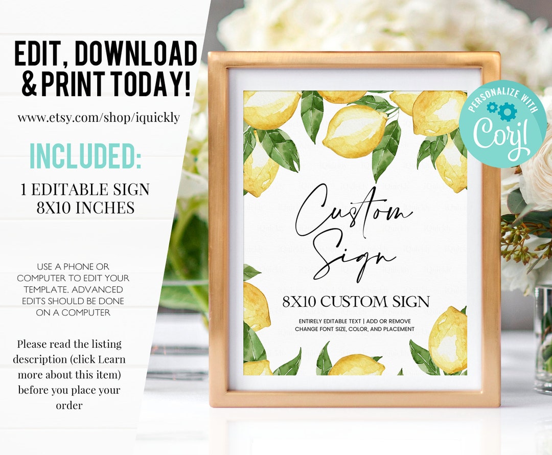 EDITABLE Lemon Custom Sign, Baby Shower, Bridal Shower, Birthday Signs ...