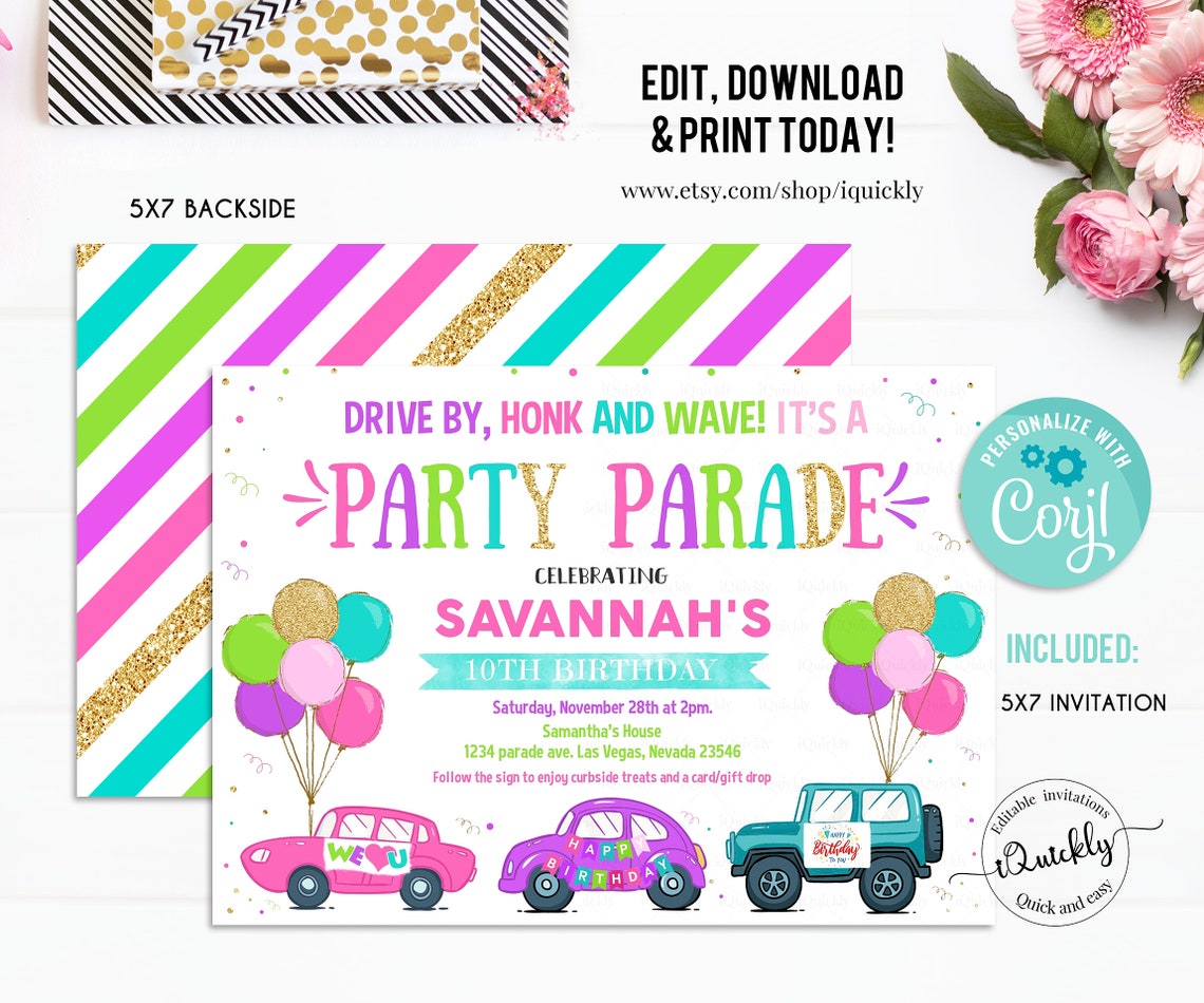 Editable Drive by Birthday Parade Invitation Drive Through - Etsy