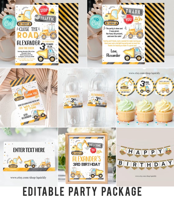Editable Construction Party Decorations, Dump Truck Party Package ...