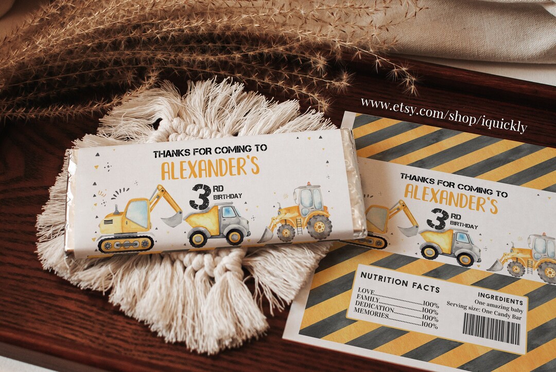 EDITABLE Construction Candy Bar Wrapper Chocolate Bar Wrappers Dump ...