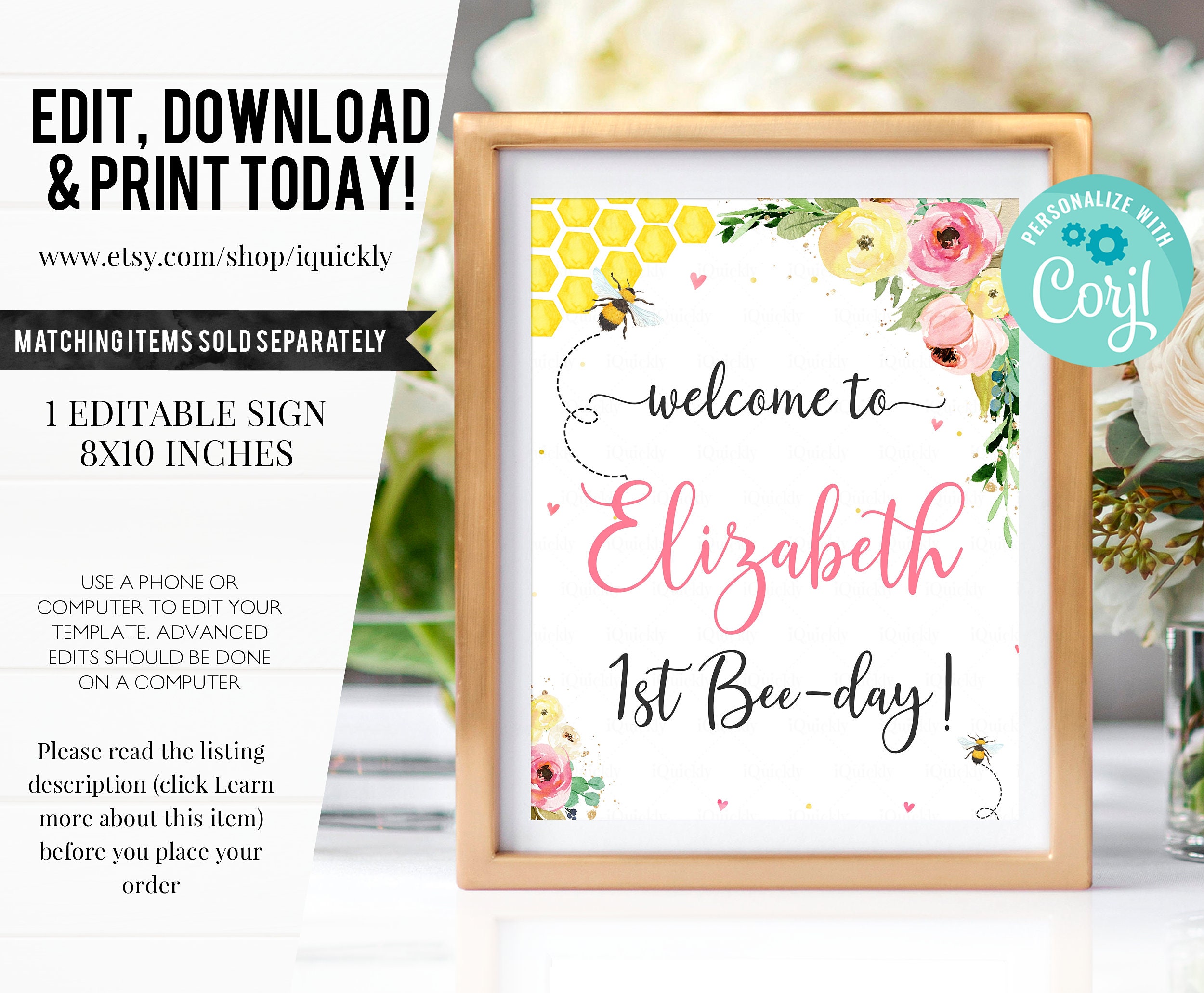 Bee Milestone Birthday Poster EDITABLE Honey Bee First - Etsy Australia