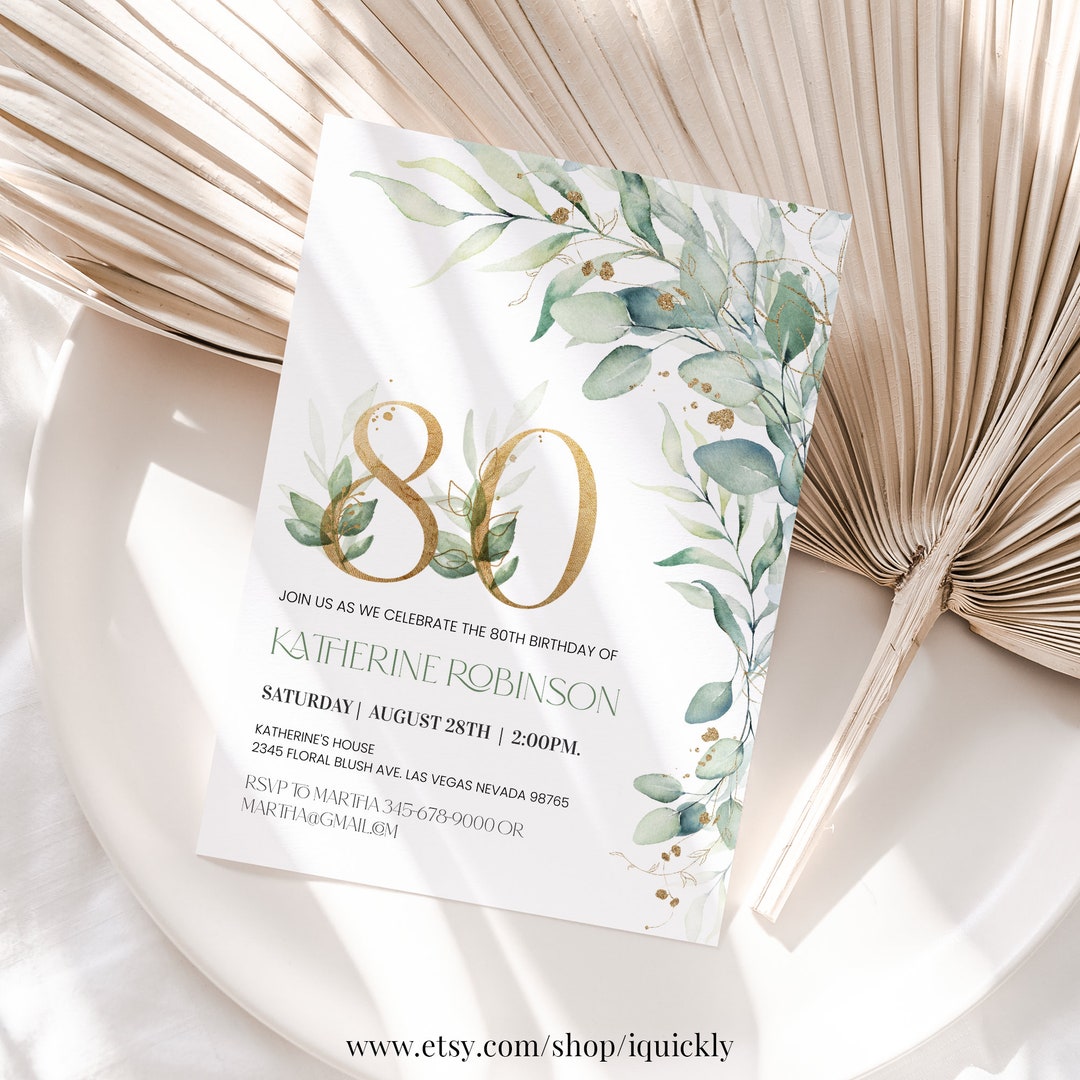 80th Birthday Invitation Editable Brunch Invitation 80th Birthday ...