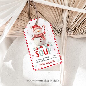 Snowman Soup Tag Editable Christmas Coworker Gift Tags Holiday Candy ...