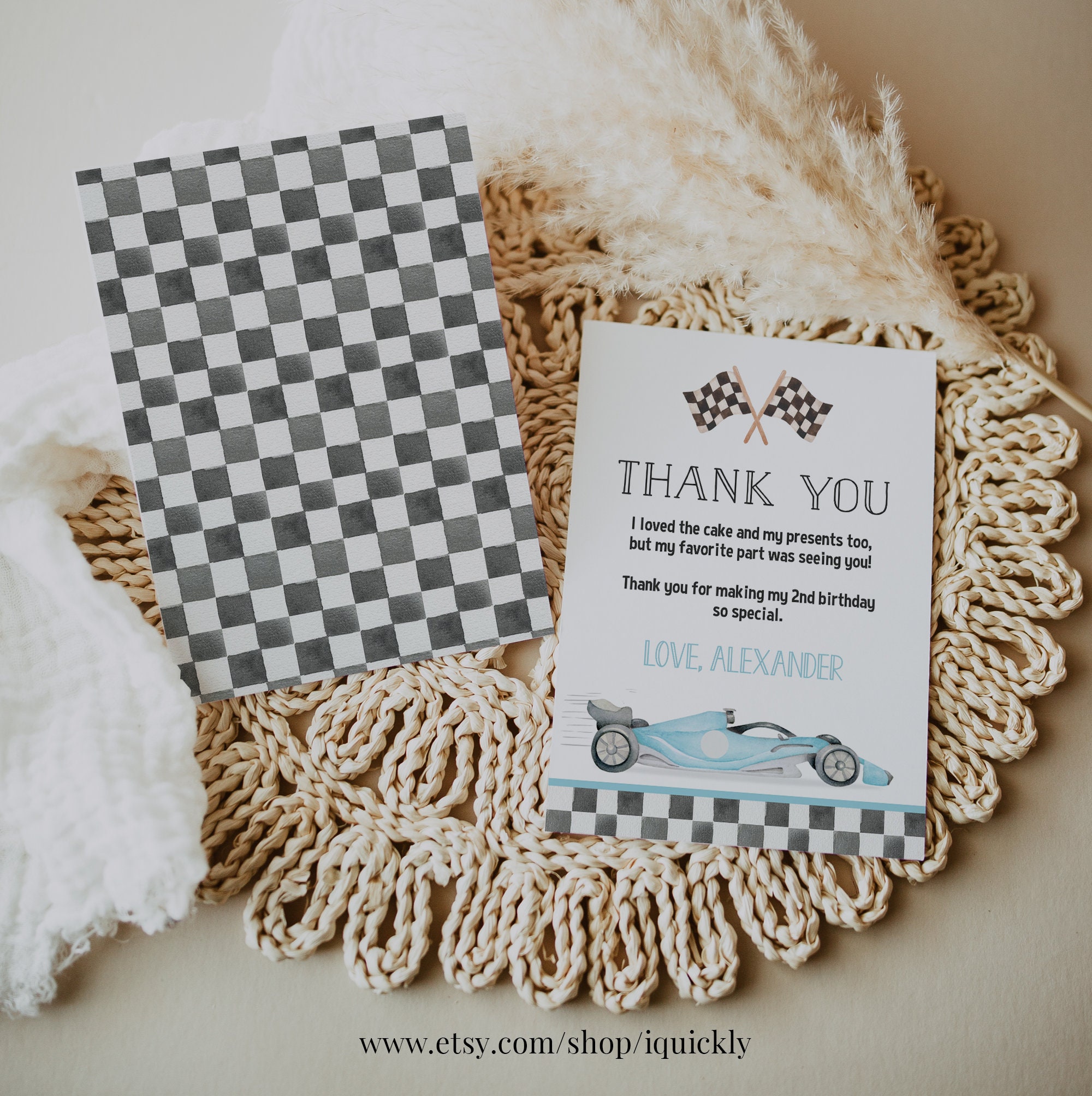 Editable TWO Fast Birthday Thank You Card Racecar 2nd Birthday Note Car ...