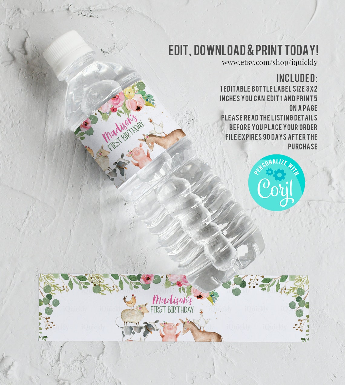 EDITABLE Farm Bottle Label Water Labels Printable 1st - Etsy
