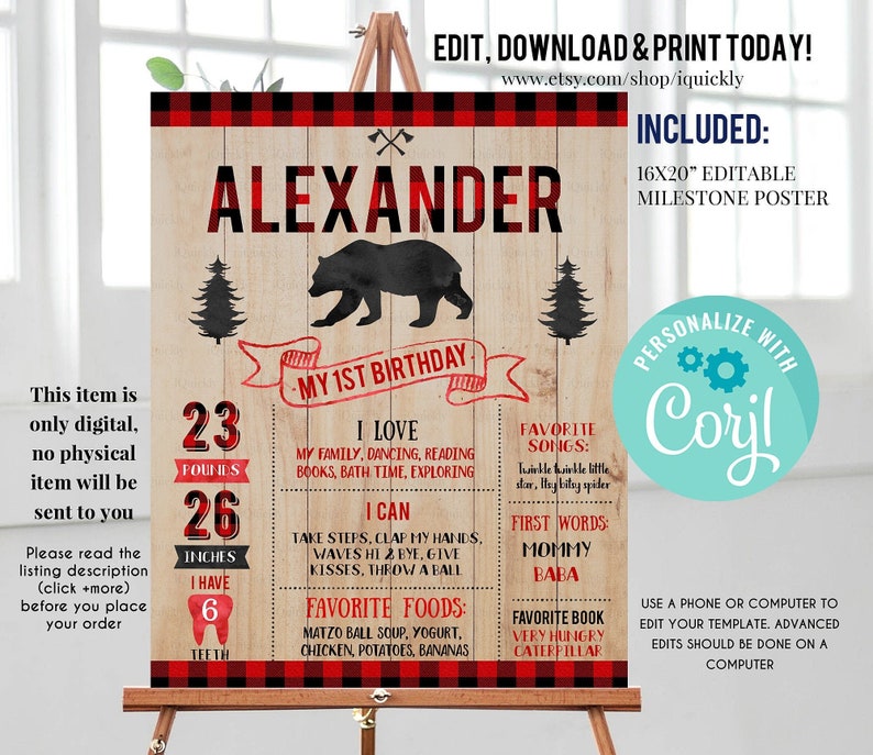 Editable Lumberjack Milestone Birthday Poster Buffalo Plaid - Etsy