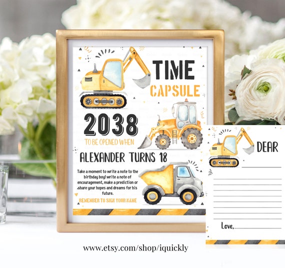 EDITABLE Construction Time Capsule Matching Note Cards,Dump Truck First ...