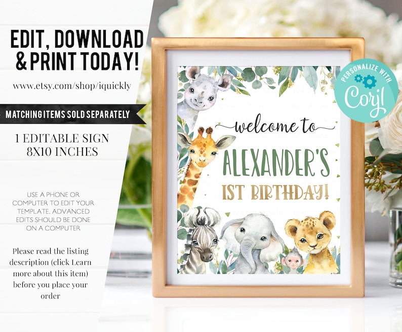 Editable Party Animals Welcome Sign Party Animal Sign Zoo Safari ...