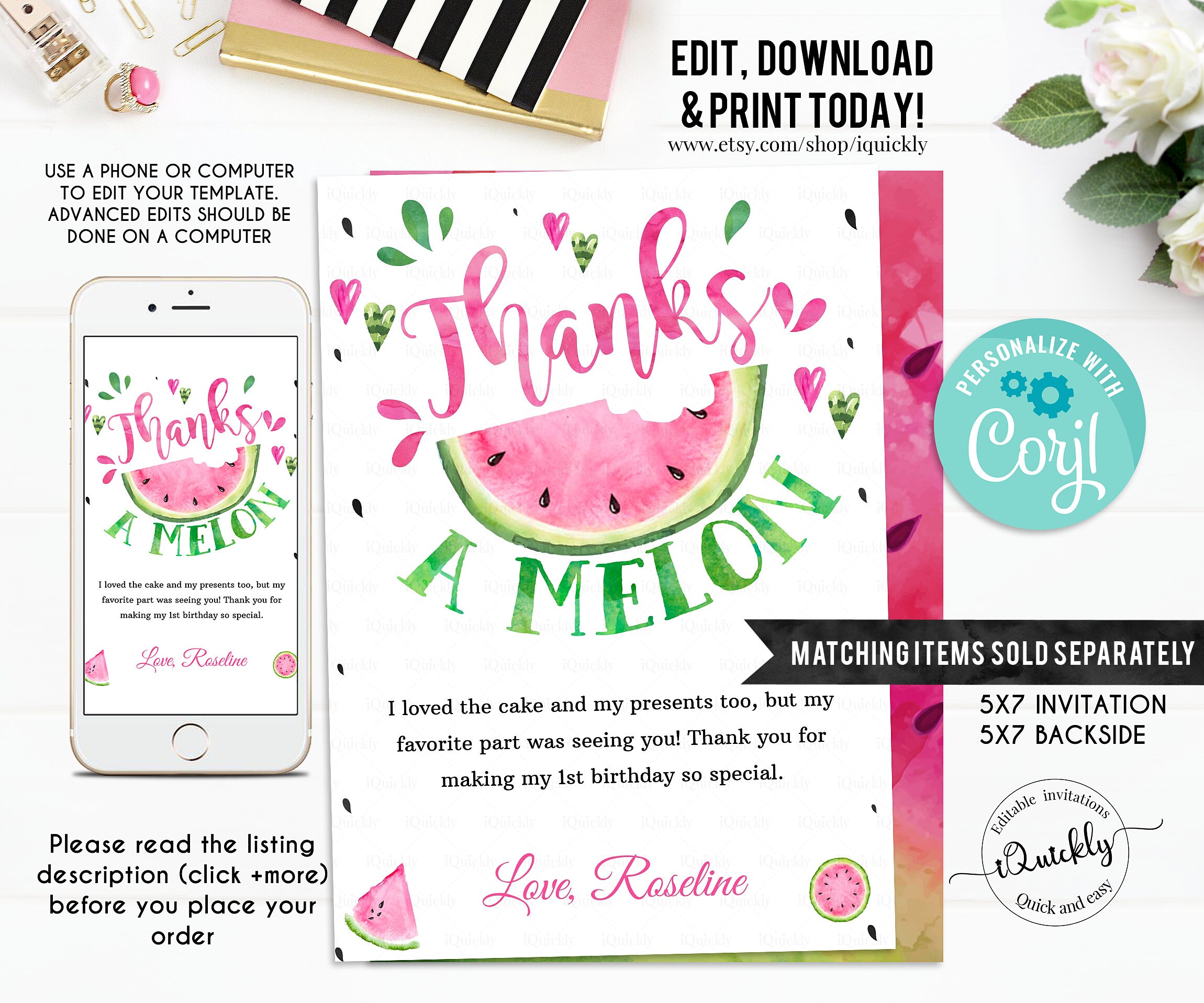 Watermelon Milestone Birthday Poster, EDITABLE First Birthday ...