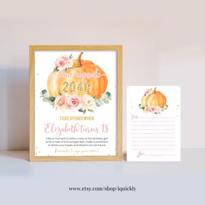 EDITABLE Pumpkin Time Capsule Sign and Card Floral Pink Girl Pumpkin ...