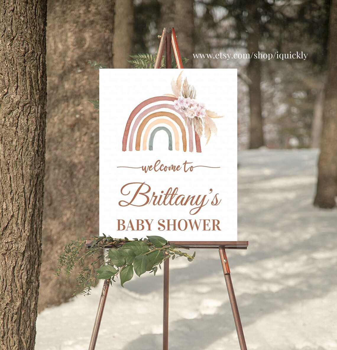 Editable Rainbow Boho Baby Shower Sign, Pampas Grass Printable Baby ...