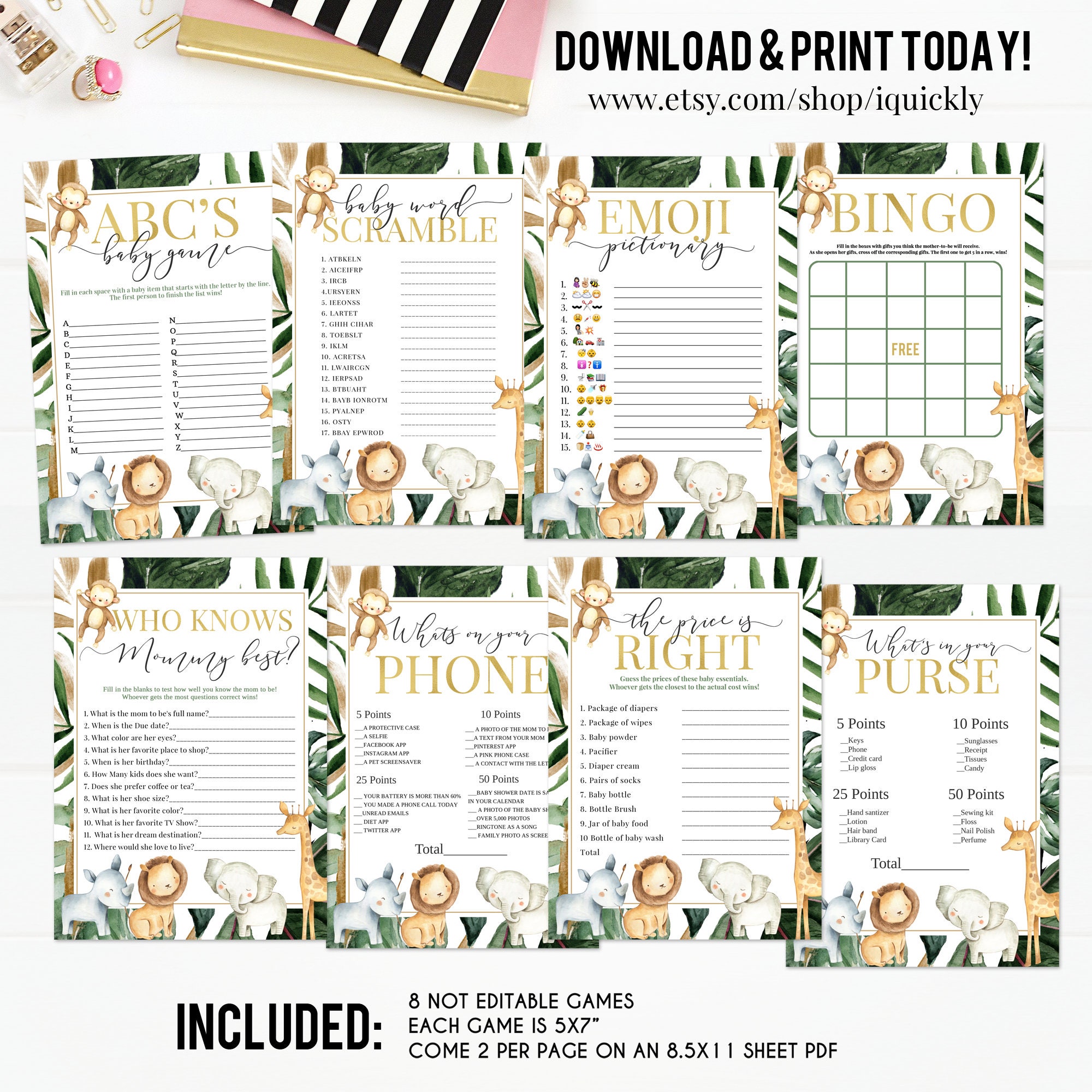 Safari Baby Shower Games Set Jungle Baby Shower Game Bundle A | Etsy