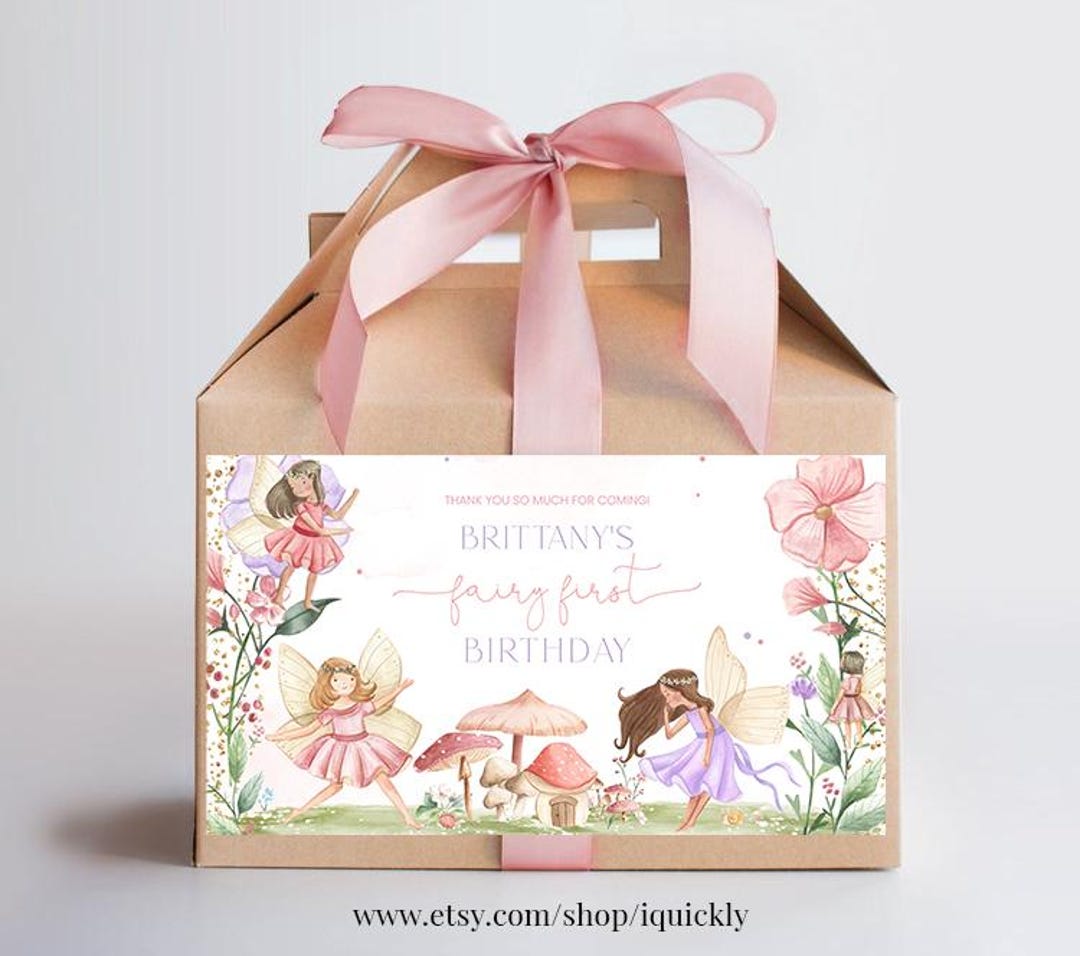 Editable Fairy Birthday Party Favor Box Label Printables Garden Floral ...