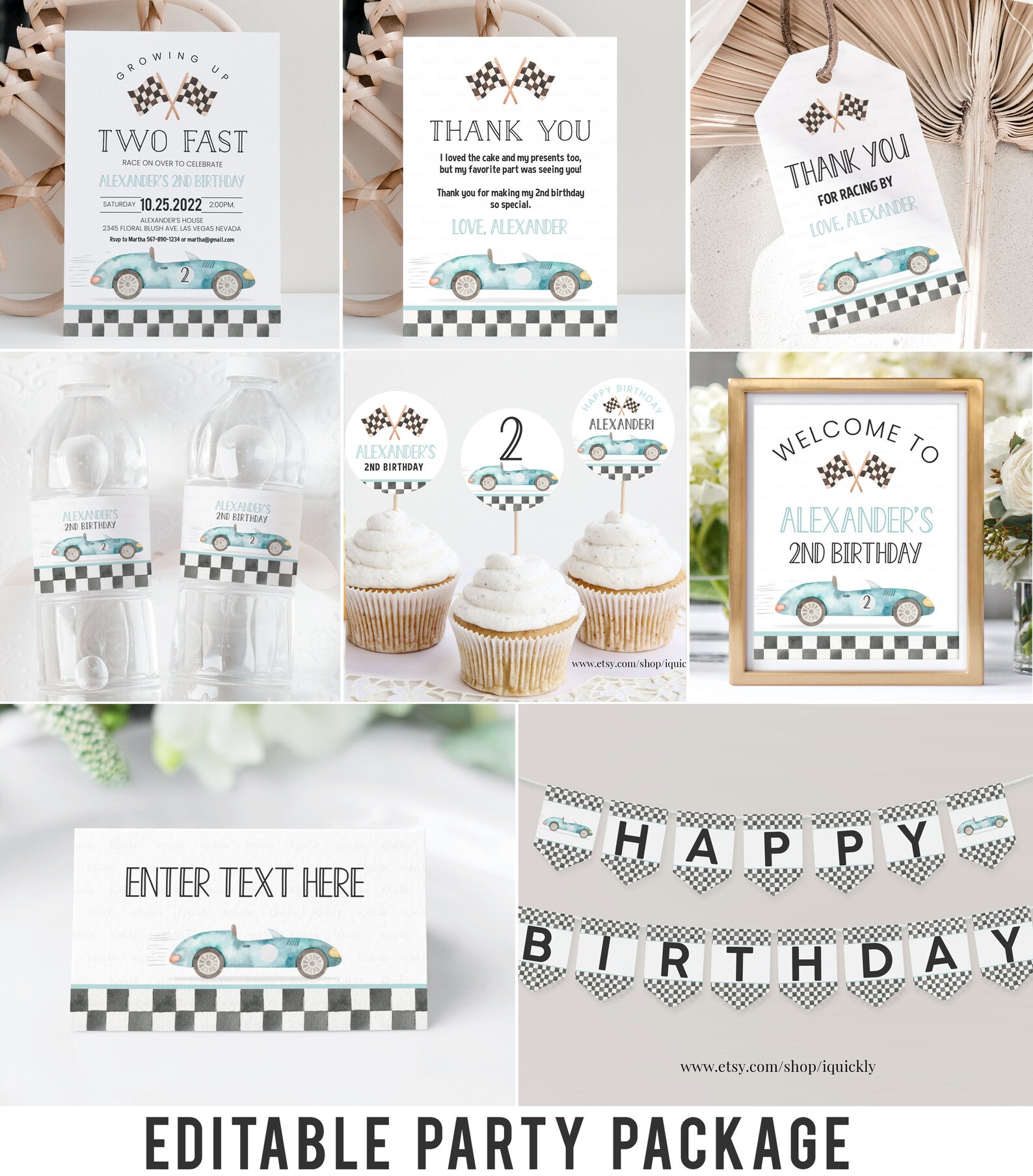 Editable TWO Fast Birthday Thank You Card Racecar 2nd Birthday Note Car ...
