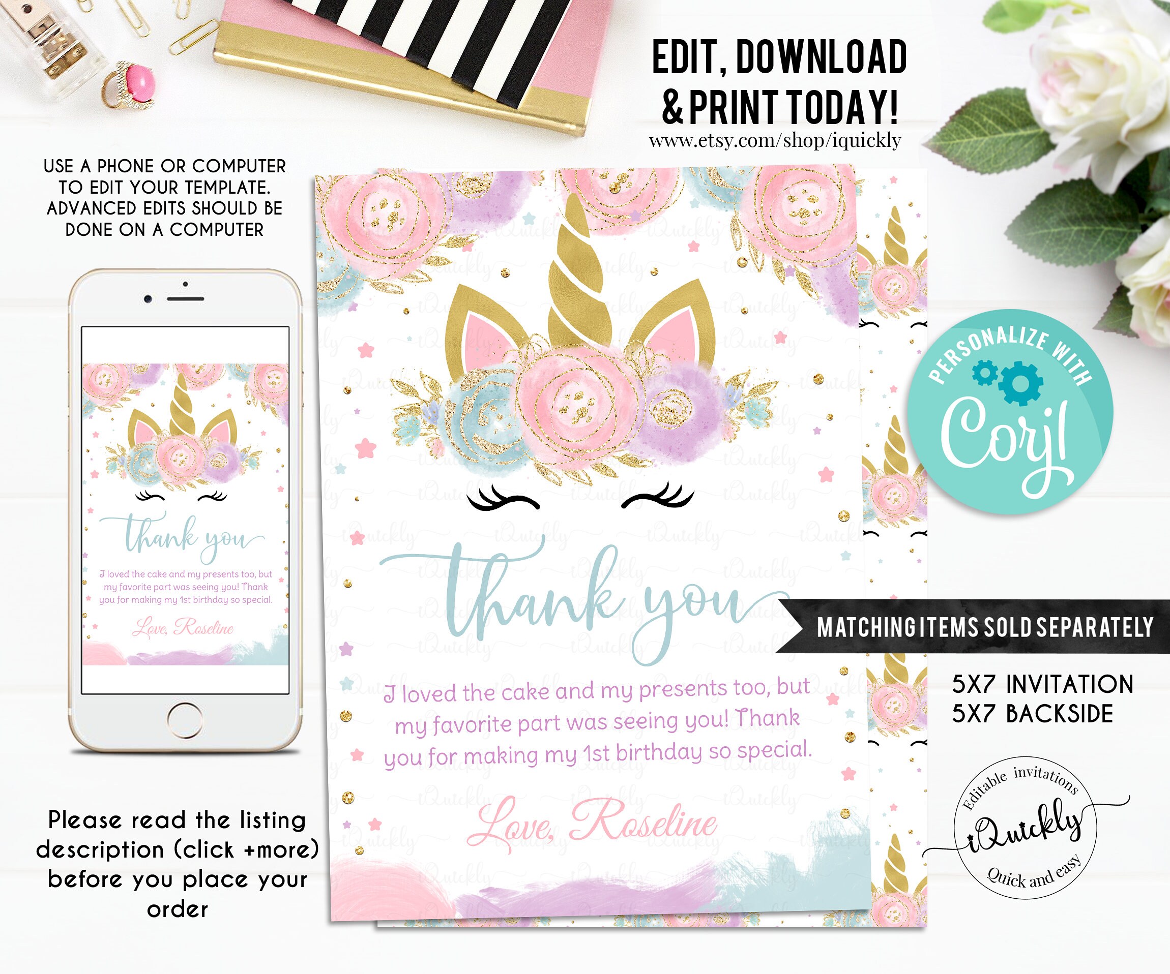 EDITABLE Unicorn Cupcake Toppers Unicorn Circle Decoration | Etsy