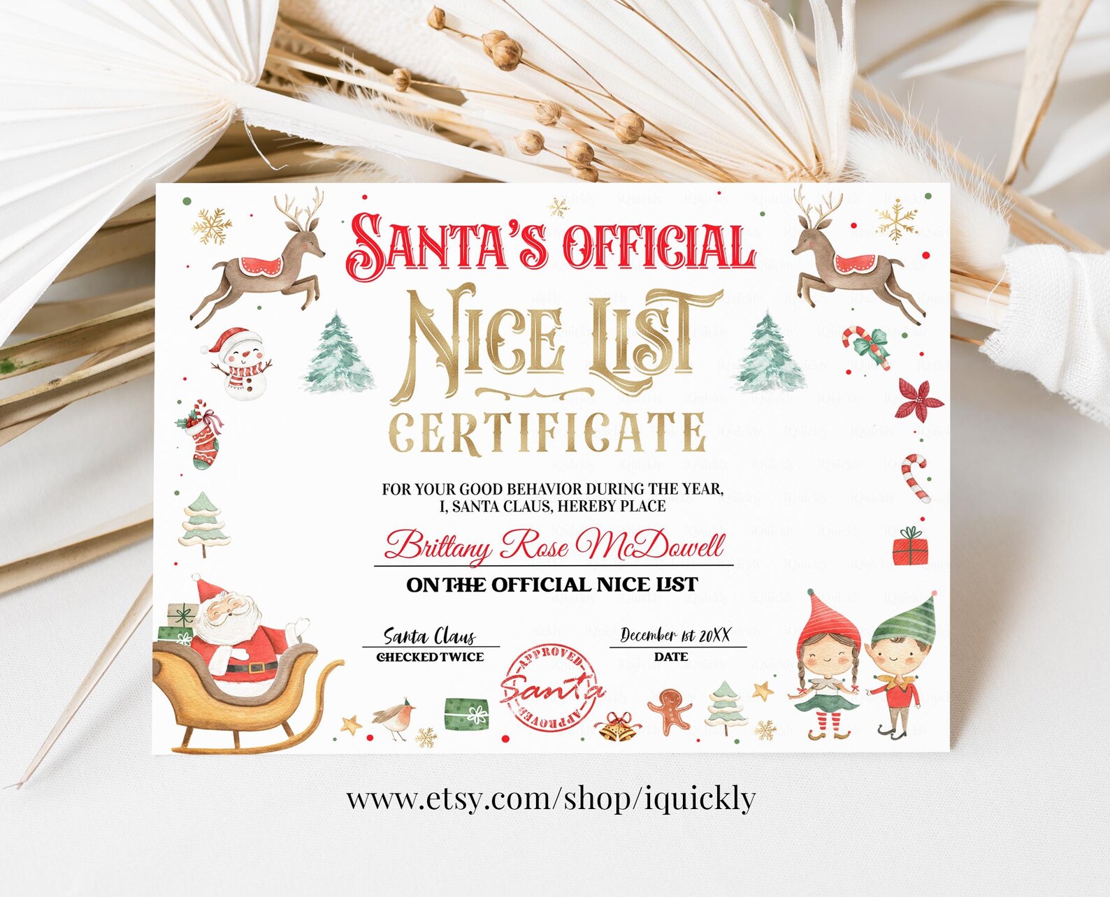 Editable Santa Claus Official Nice List Certificate Letter From Desk ...