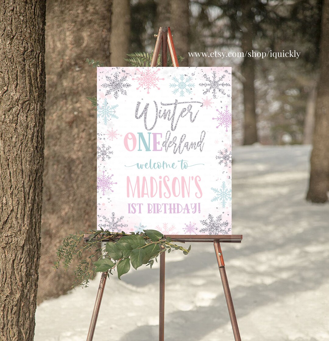 EDITABLE Winter Onederland Welcome Sign Snowflake Birthday Sign ...