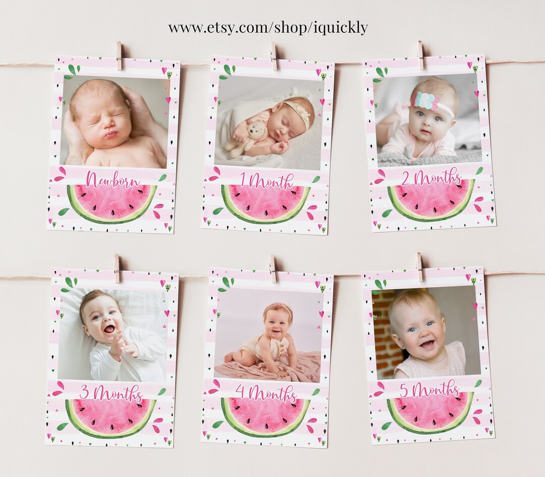 EDITABLE Watermelon Monthly Banner Photo 12 Month Printable 1st ...