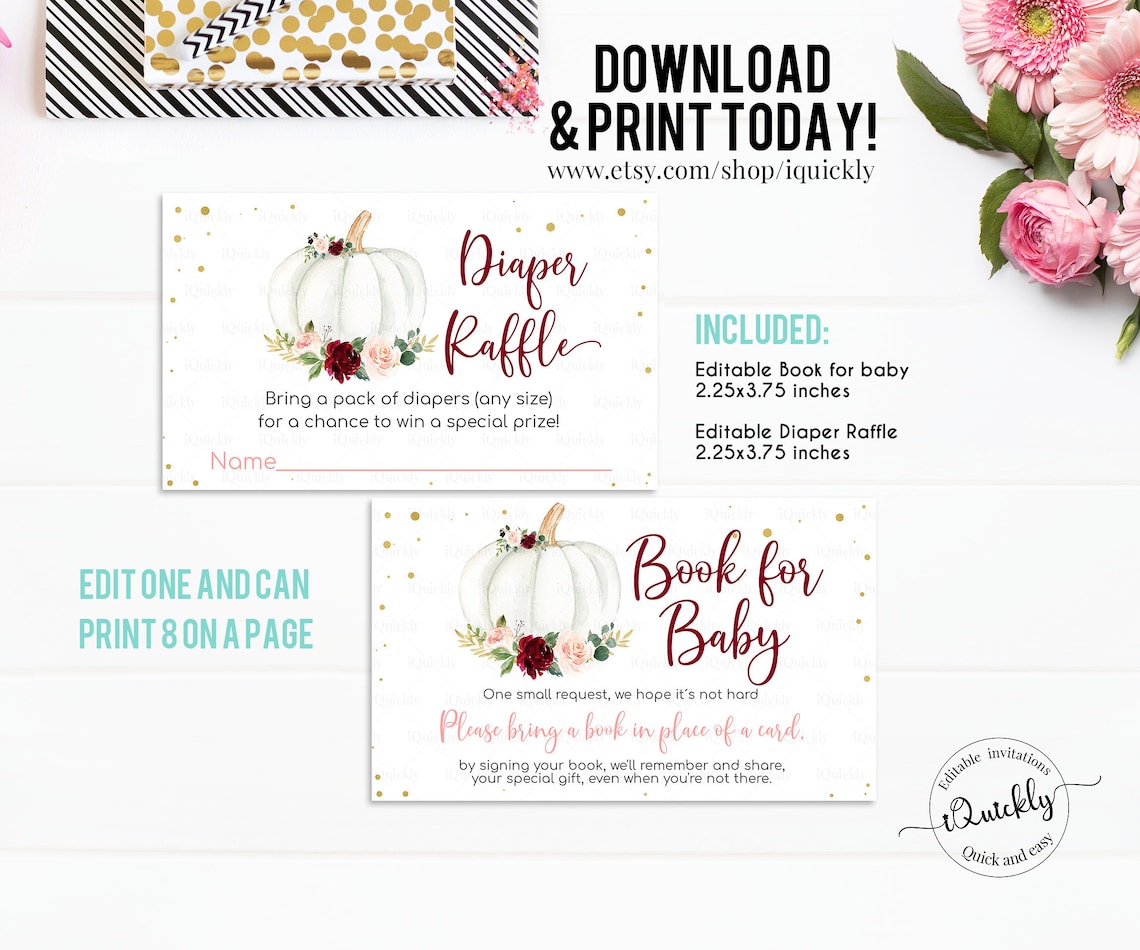 Editable Pumpkin Baby Shower Diaper Raffle Little Pumpkin - Etsy