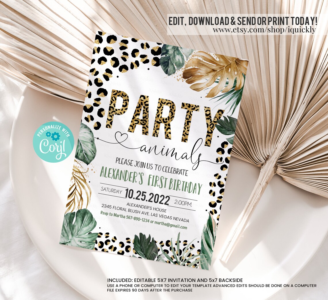 Editable Party Animals Birthday Invitation Leopard Print - Etsy