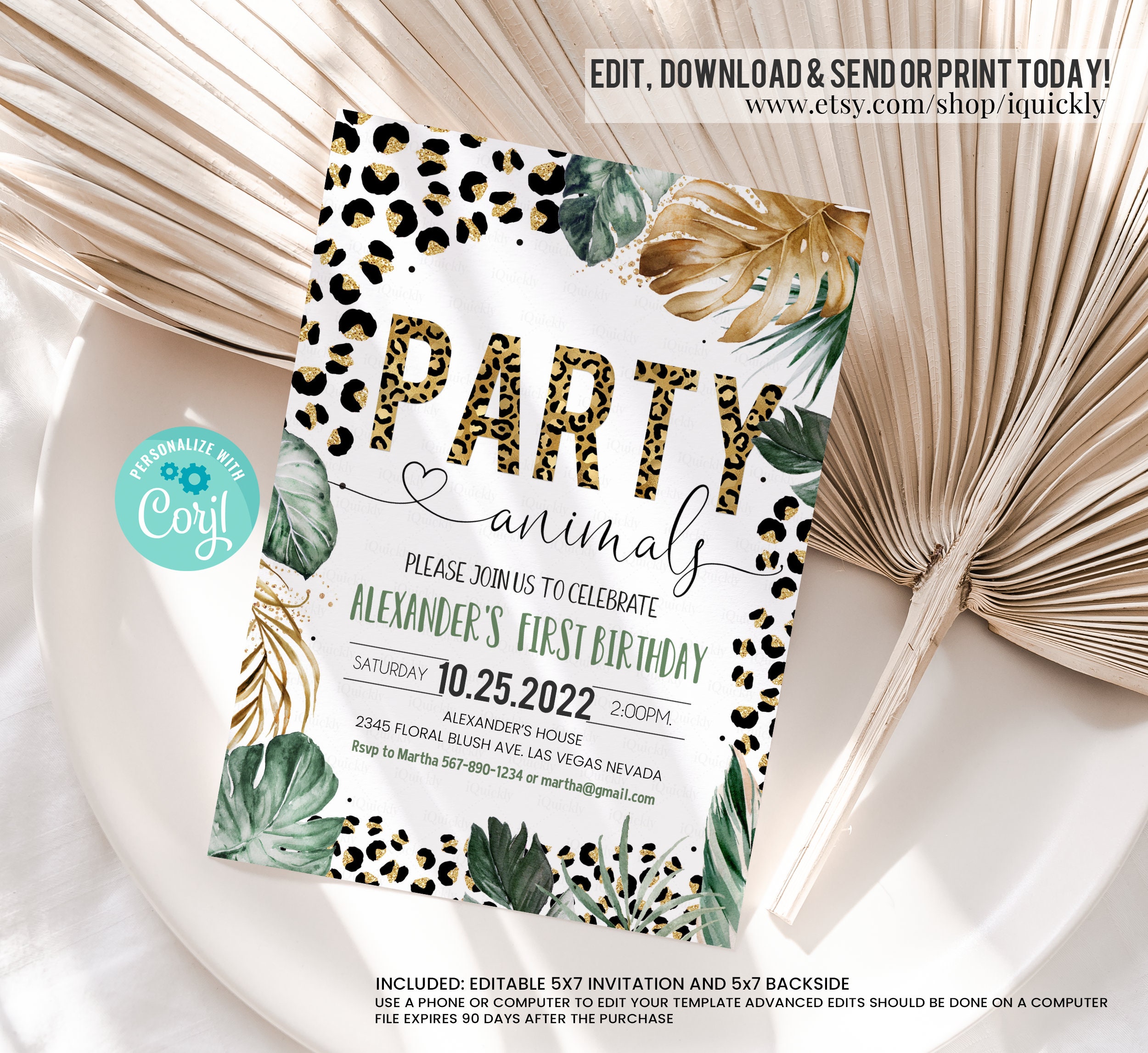 Editable Party Animals Birthday Invitation Leopard Print Jungle ...
