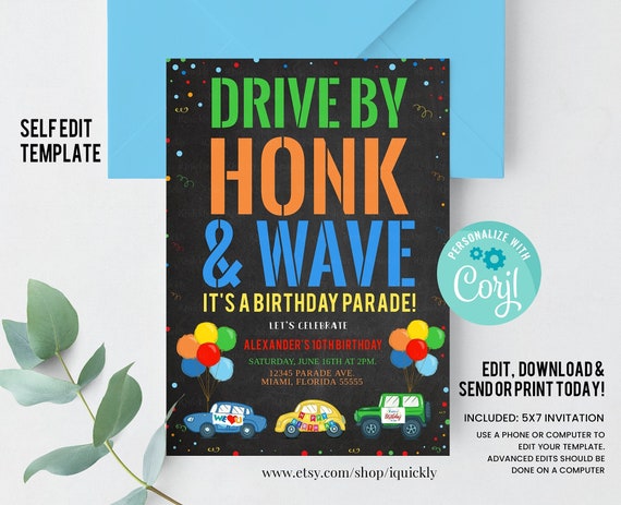 Editable Drive By Birthday Parade Invitation Drive By Kids Birthday ...