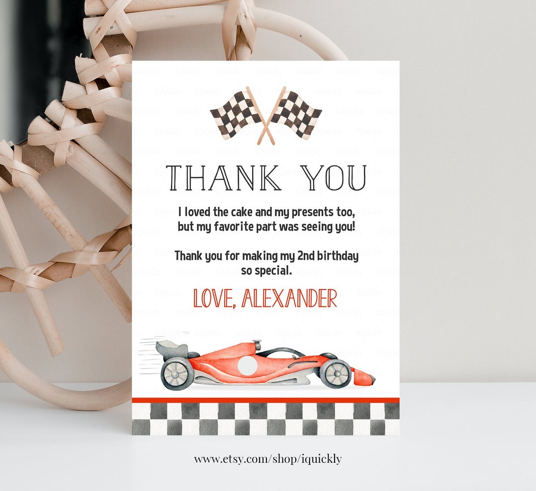 Editable TWO Fast Birthday Thank You Card Racecar 2nd Birthday Note Car ...