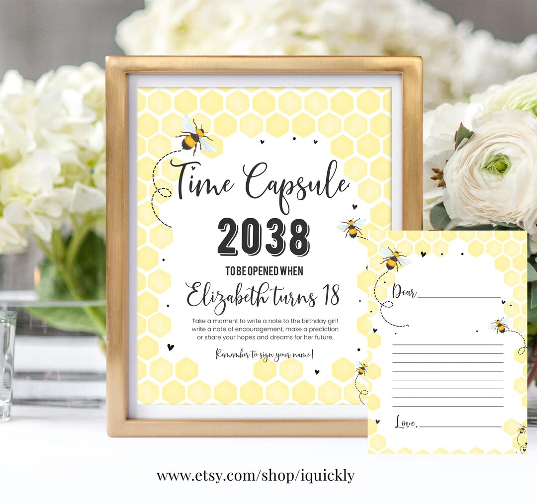 EDITABLE Bee Time Capsule Matching Note Cards First Birthday Honey Bee Party 1st Birthday Time ...