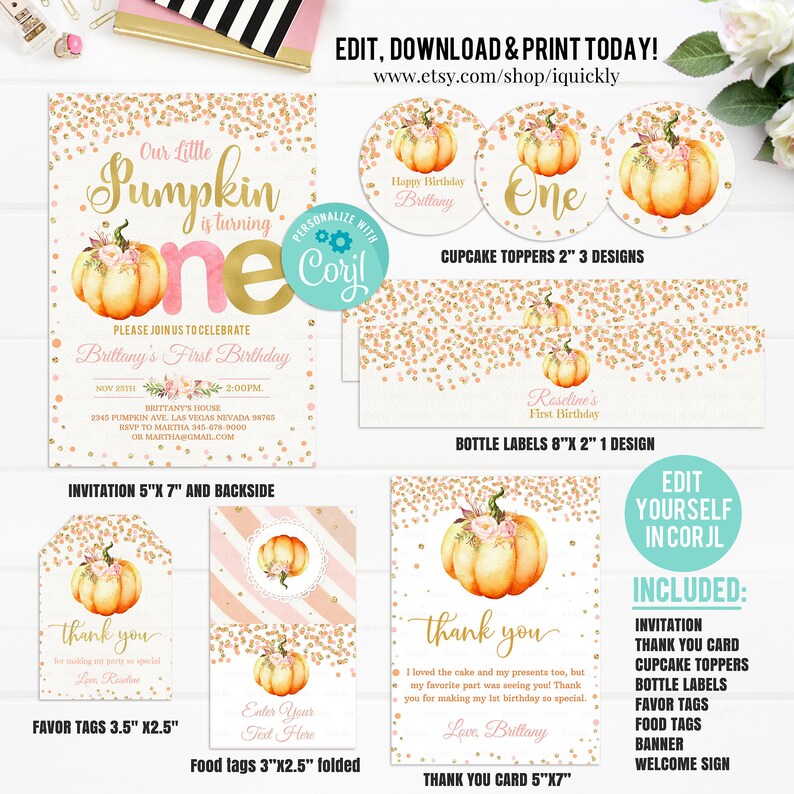 Editable Pumpkin Party Package Little Pumpkin Printable - Etsy