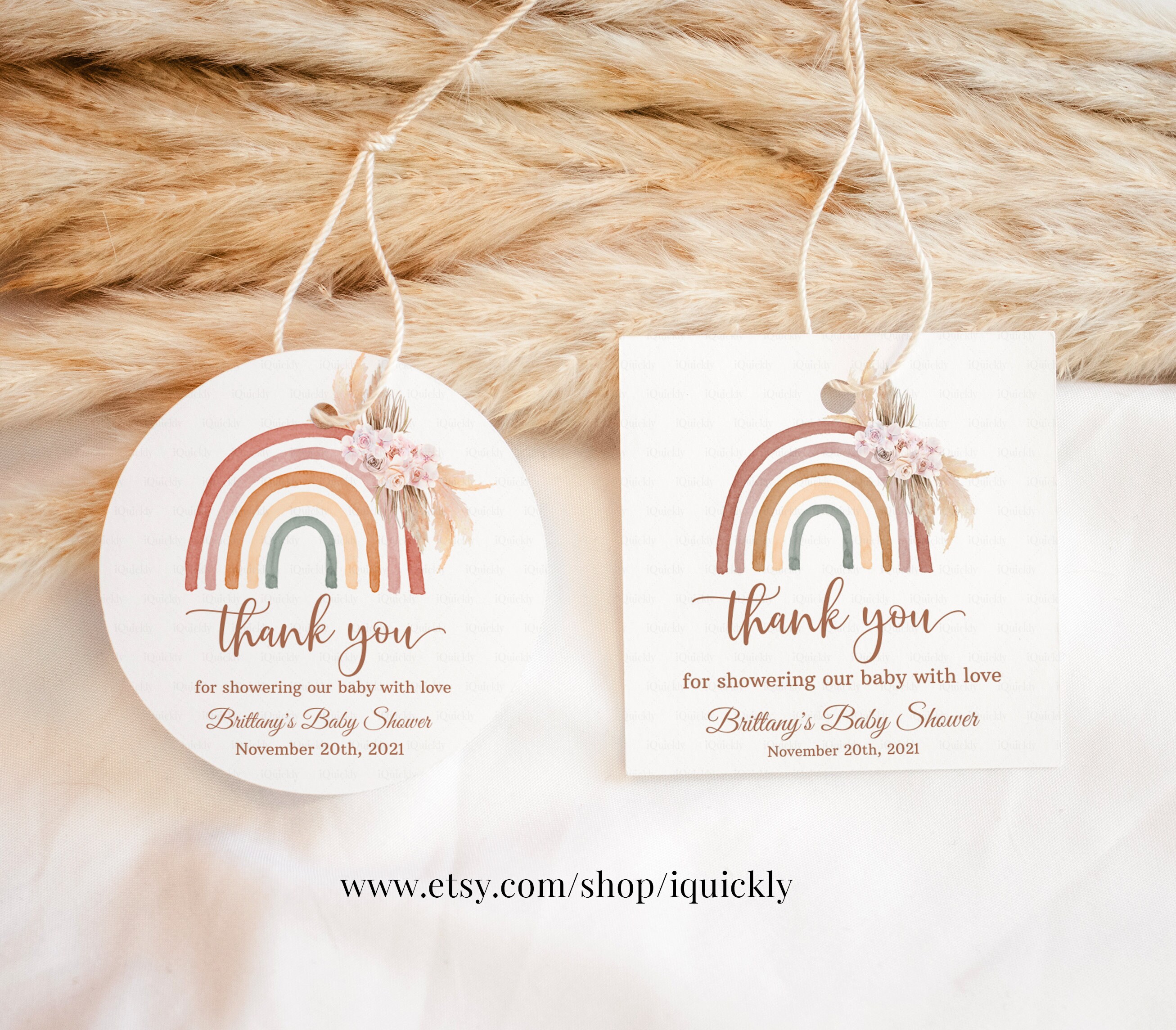 Editable Boho Rainbow Baby Shower Favor Tags EDITABLE, Pampas Grass ...