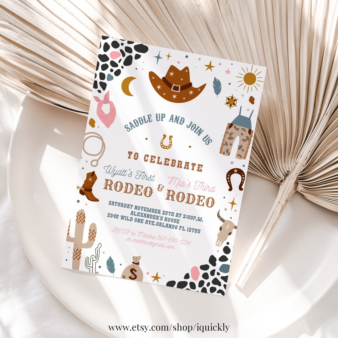 Editable My First Rodeo Invitation Joint Cowboy Birthday Invite Wild ...