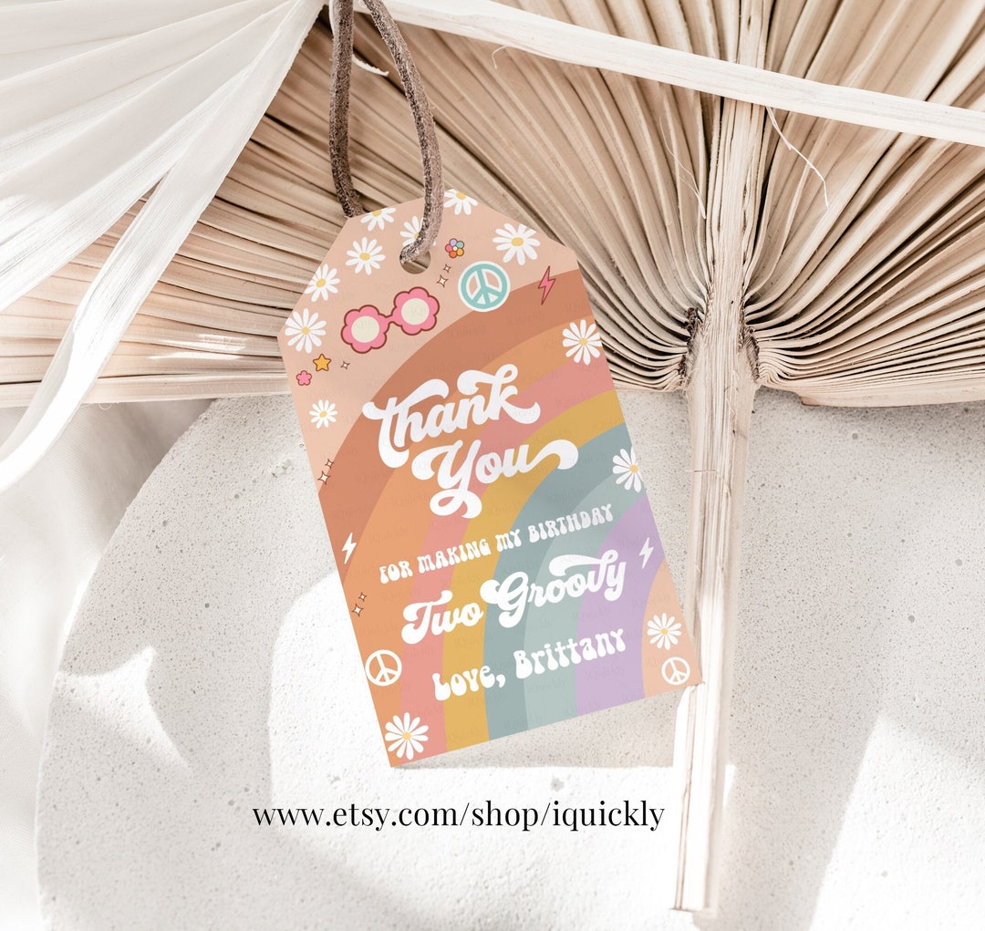 Editable Two Groovy Birthday Favor Tags Daisy Thank You Tags is a Vibe ...