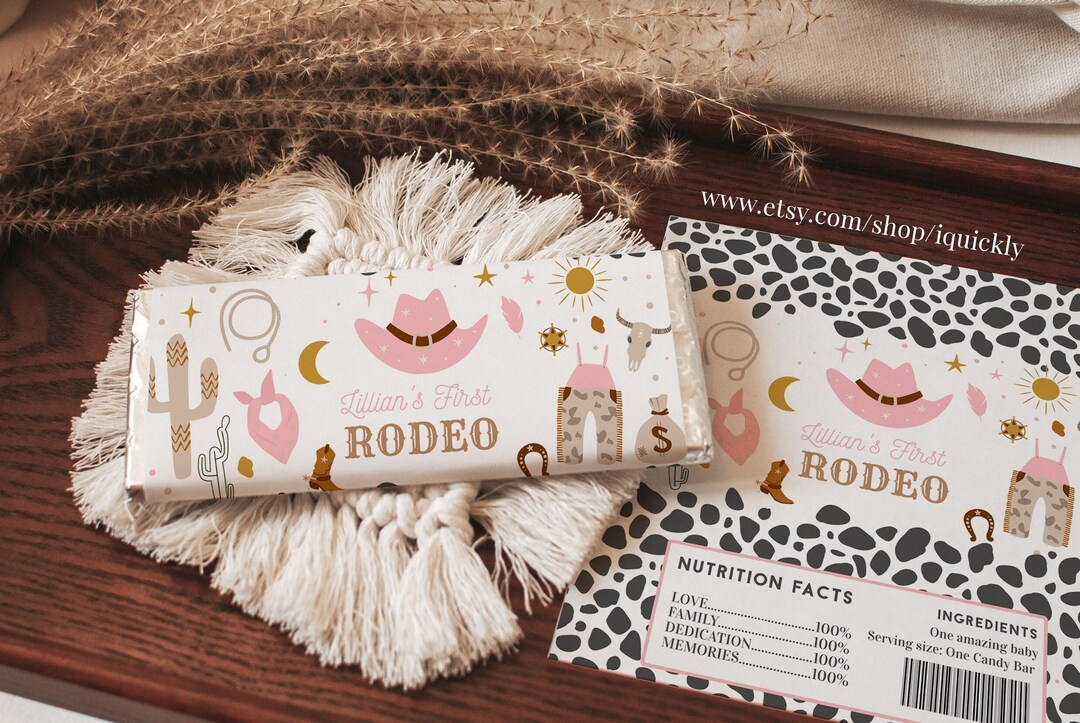 EDITABLE My First Rodeo Candy Bar Wrapper Chocolate Bar Wrappers Cowboy ...