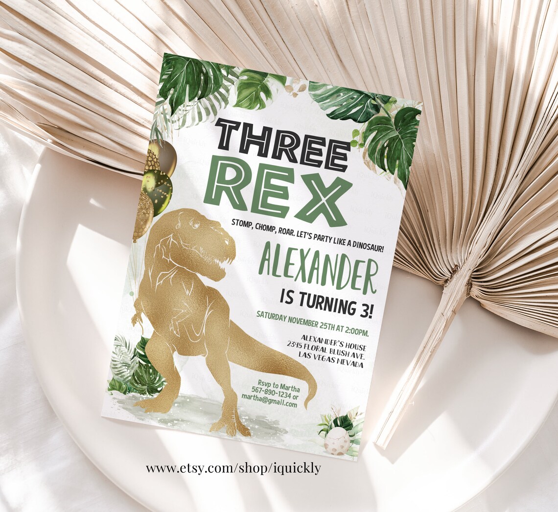 Editable Three Rex Invitation Boy Dinosaur Birthday - Etsy