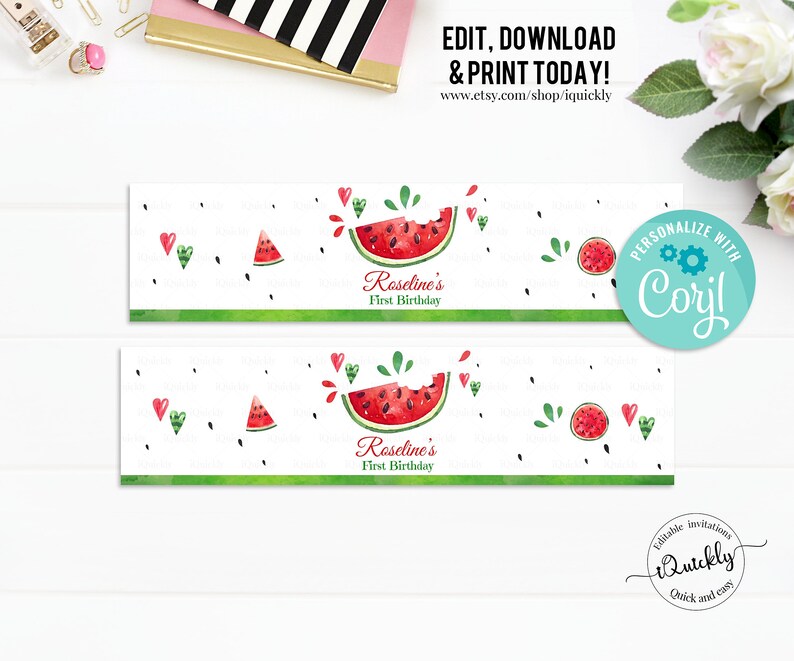 EDITABLE Watermelon Bottle Label, Red One in a Melon Water Labels ...