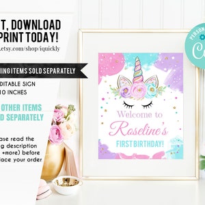 EDITABLE Unicorn Banner, Happy Birthday Banner, Printable 1st Birthday ...