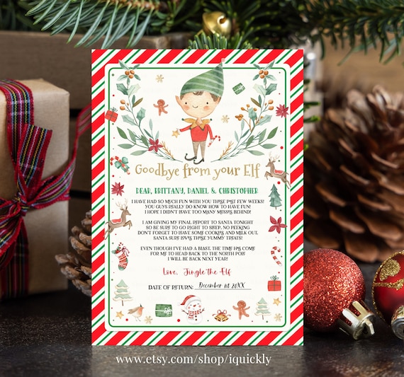 Editable Elf Goodbye Letter Departure Letter Christmas Goodbye from ...