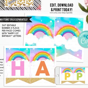 Editable Rainbow Welcome Sign, Rainbow Confetti Party Sign, Party ...
