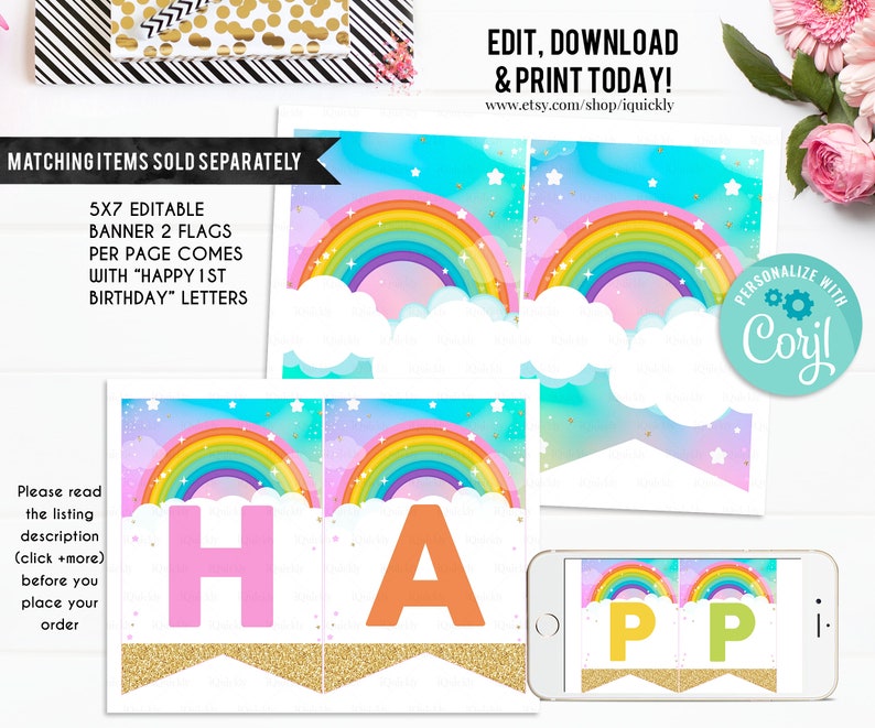 Editable Rainbow Welcome Sign, Rainbow Confetti Party Sign, Party ...