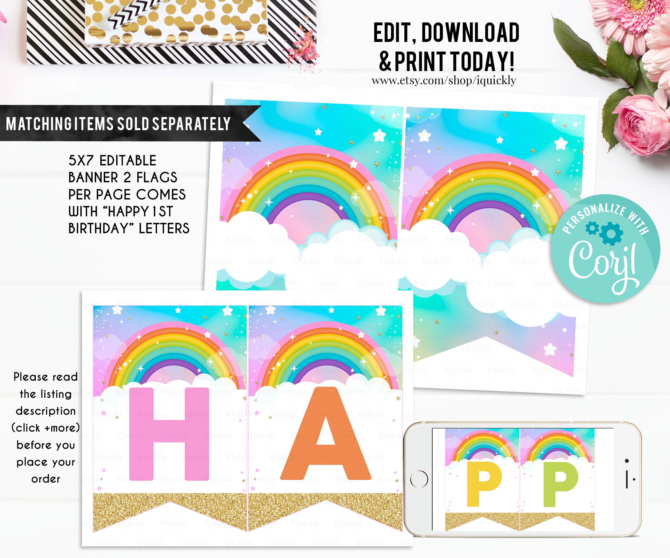 Editable Rainbow Welcome Sign, Rainbow Confetti Party Sign, Party ...